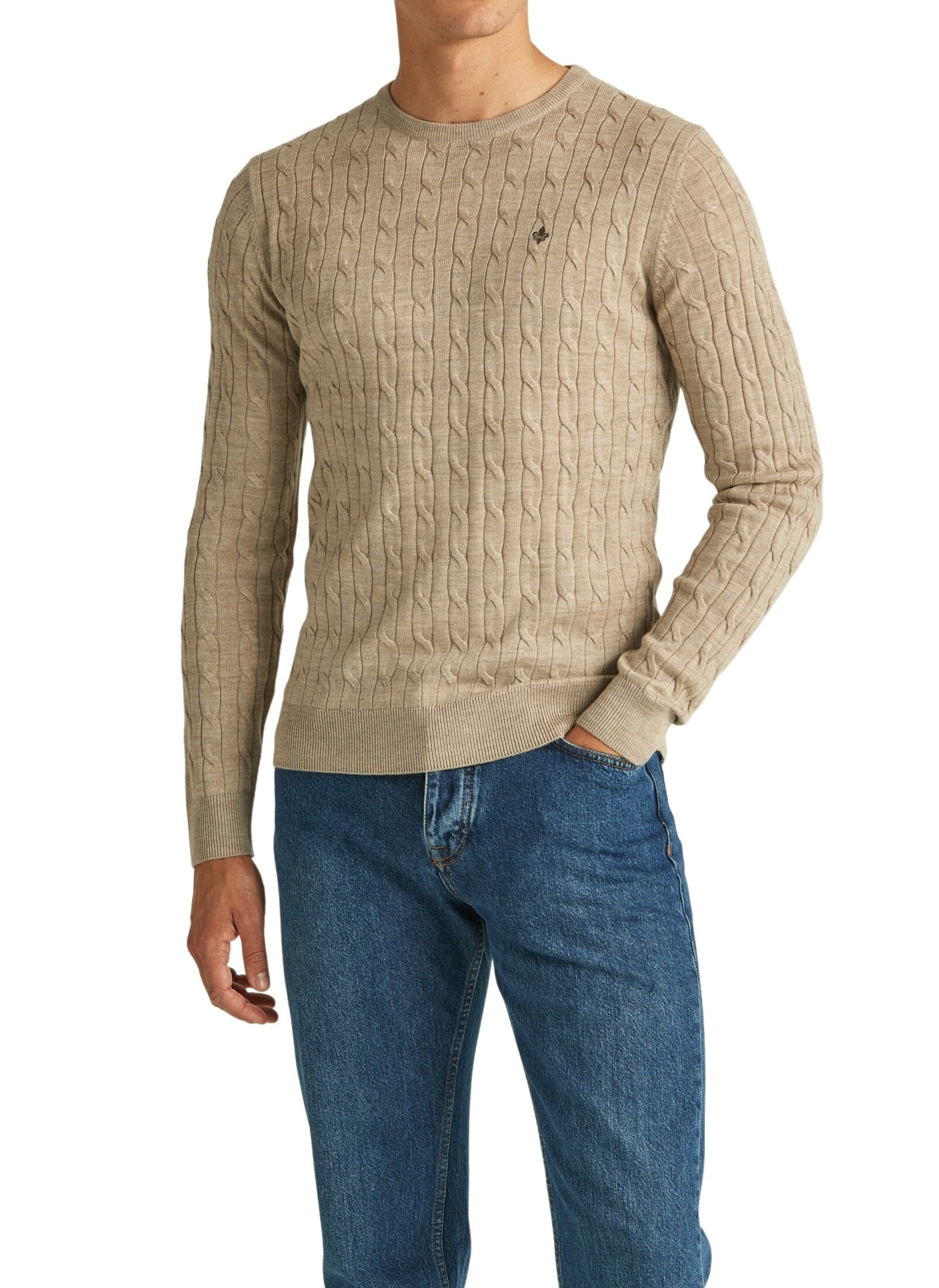 Morris Stockholm Merino Cable Oneck - Beige | Follestad