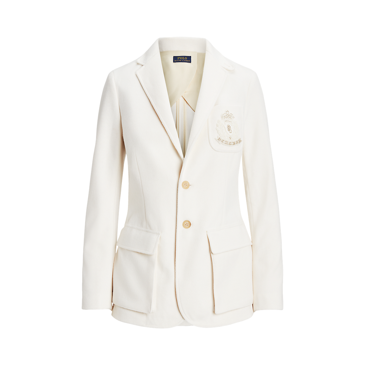 Polo Ralph Lauren Long Tonal-Crest Wool-Blend Blazer - Hvit | Follestad