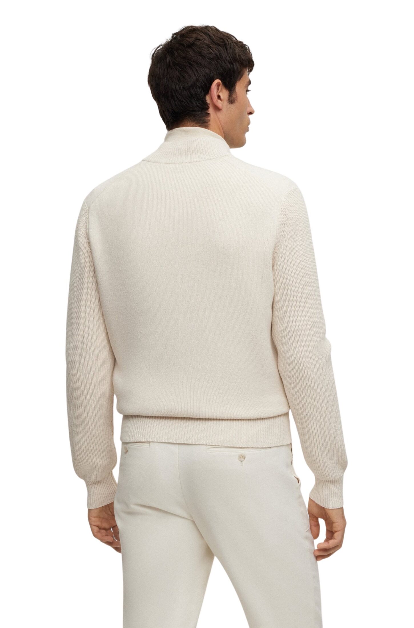 Boss Bomber-Style Zip-Up Cardigan In Wool And Cotton - Hvit | Follestad