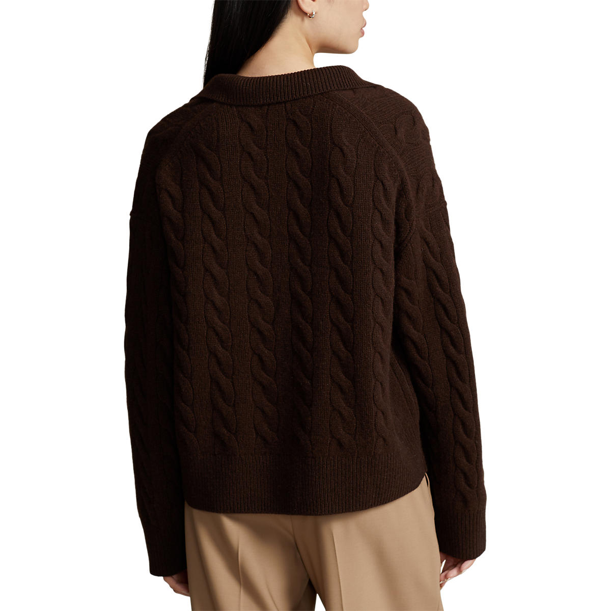 Polo Ralph Lauren Cable Knit Wool Cashmere Polo Jumper Brun Follestad