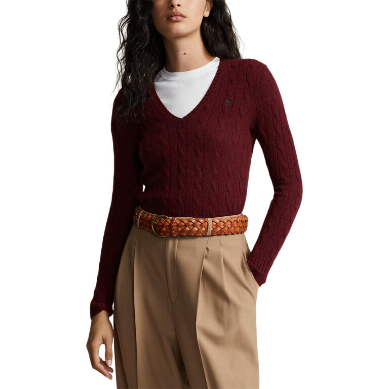 Polo Ralph Lauren Cable-Knit Wool-Cashmere V-Neck Sweater - Rød | Follestad