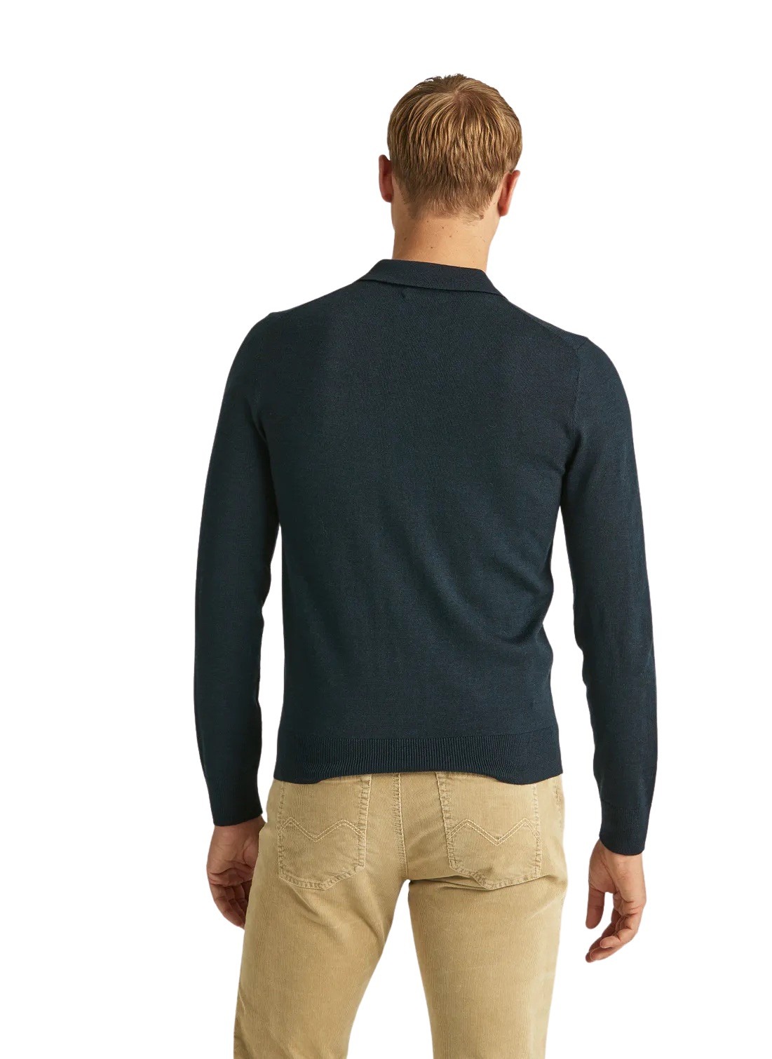 Morris Stockholm Merino Polo Knit - Marine | Follestad