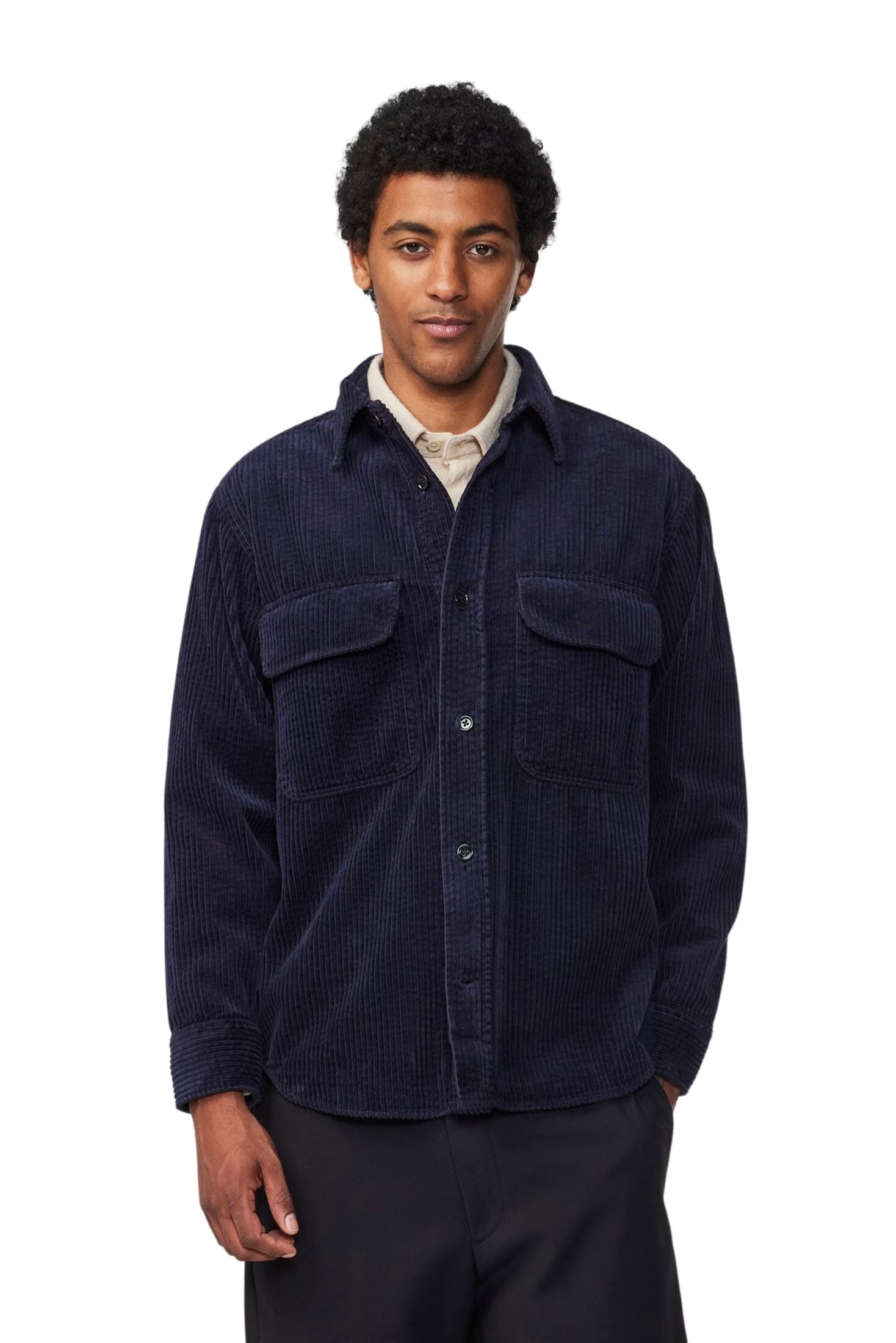 NN07 Folmer Classic Cord Overshirt - Marine | Follestad