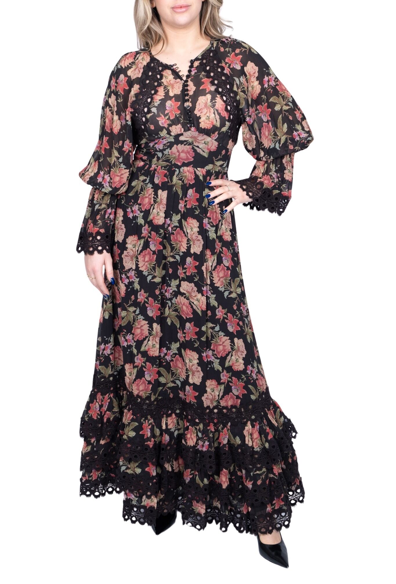 byTiMo Georgette Gown - Sort/Rosa | Follestad