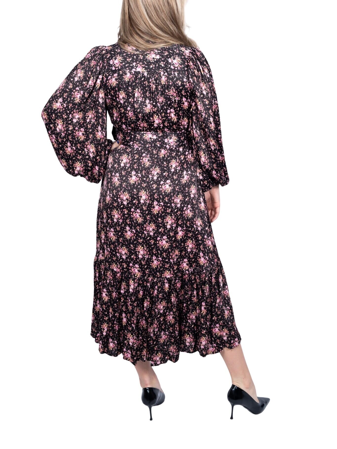 byTiMo Crépe Satin Midi Dress - Sort/Rosa | Follestad