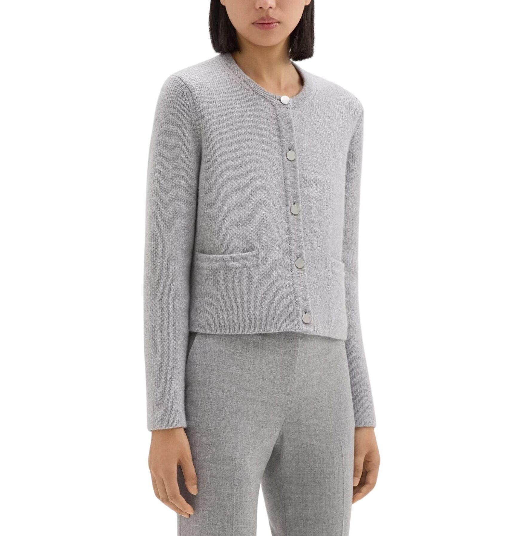 Theory Cropped Knit Jacket In Felted Wool Cashmere - Grå | Follestad