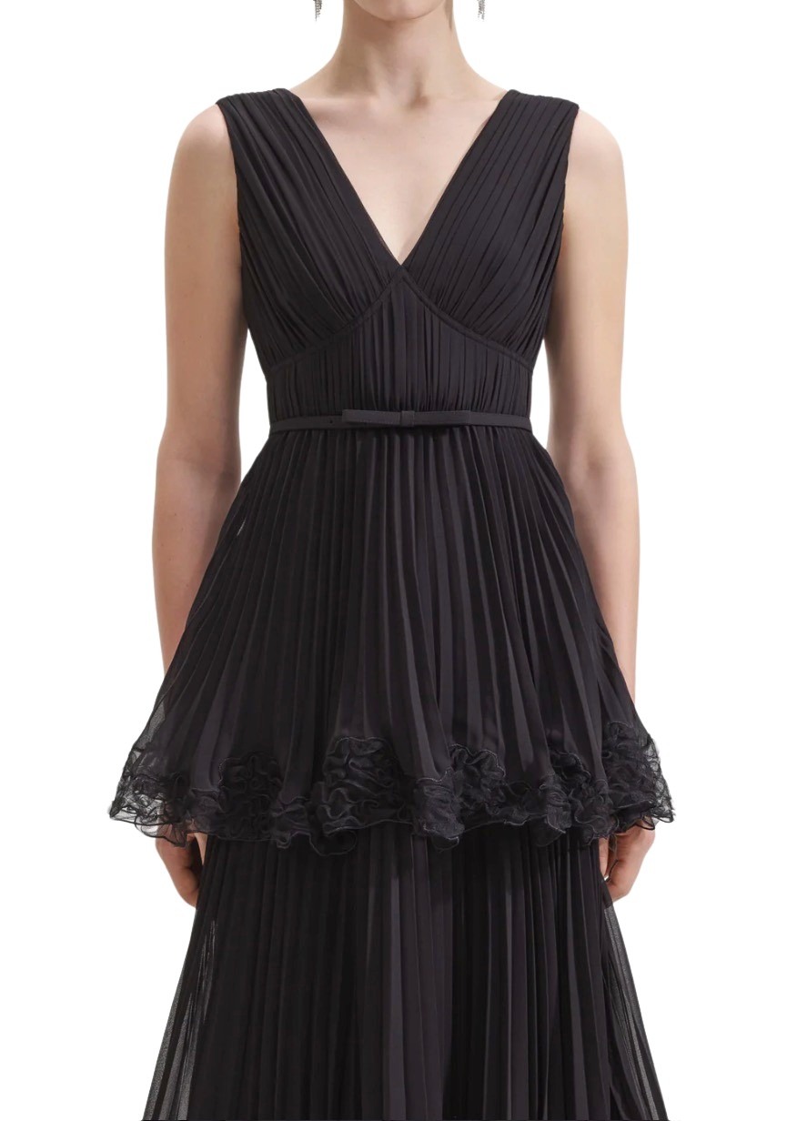 Self-Portrait Black Chiffon Tiered Midi Dress - Sort | Follestad