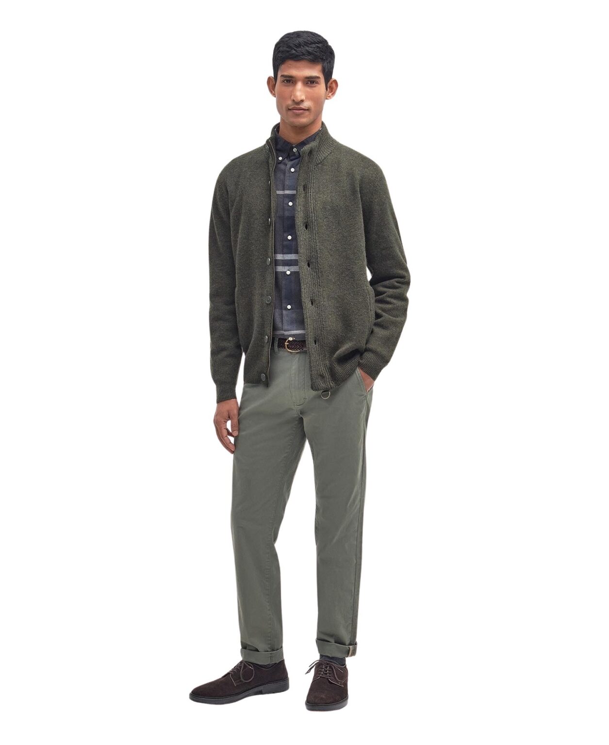 Barbour Essential Elbow-Patch Cardigan - Seaweed | Follestad